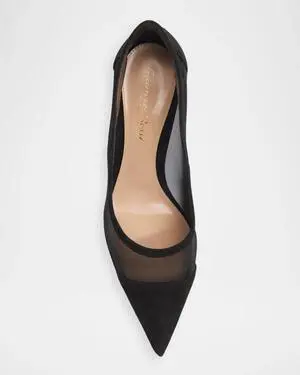 GIANVITO ROSSI 95mm Mesh And Suede Pointed-toe Pumps - Nene