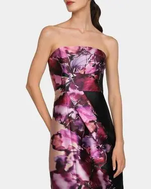 KAY UNGER Alana Floral Mikado Column Gown - Black Multi