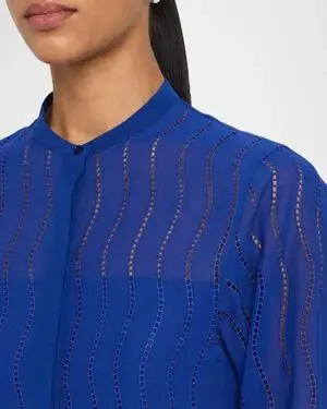 Akris Wave Broderie Anglaise Button-down Blouse - Lapis Blue