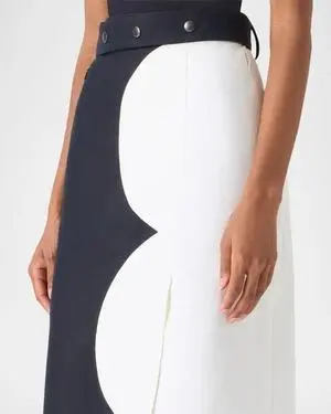 Akris Colorblock Double-face Midi Pencil Skirt - Black-ecru
