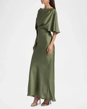 Amsale Hammered Satin A-line Gown - Moss
