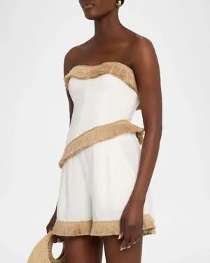 JBQ Morgan Strapless Fringe-trim Top