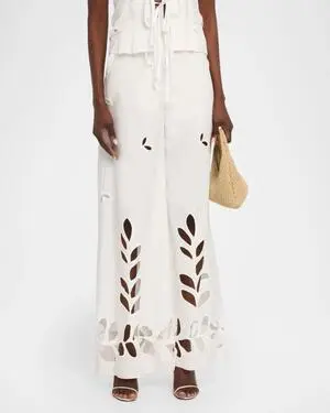 JBQ Hartley Eyelet Embroidered Wide-leg Pants