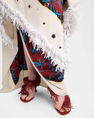 Proenza Schouler Bodine Asymmetric Draped Grommet Fringe High-low Dress - Madder Multi