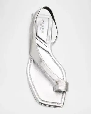 Rag & Bone Liv Metallic Leather Flat Toe-ring Sandals - Silver