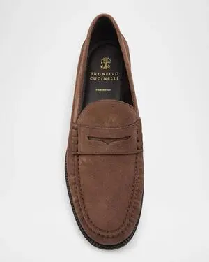 Brunello Cucinelli Apos;s Suede Moc-toe Penny Loafers - Mud