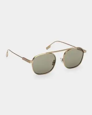 Zegna Gold Orizzonte I Metal Navigator Sunglasses - Matte Sati