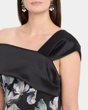 Rickie Freeman For Teri Jon Draped One-shoulder Mikado Peplum Dress - Black Mult
