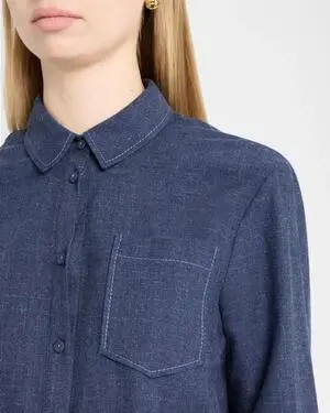 MAISON COMMON Cutwork Embroidered Cotton Button-down Shirt - Navy