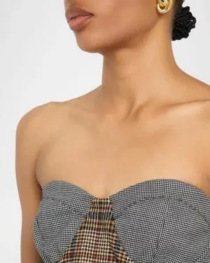 Ramy Brook Bailey Plaid Combo Strapless Crop Top