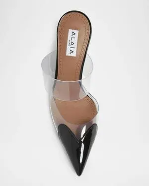 Alaïa 90mm Coeur Heart Clear Wedge Mules - Noir