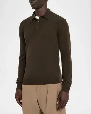 Neiman Marcus Men & Apos;s Cashmere Melange Polo Sweater Chocolate