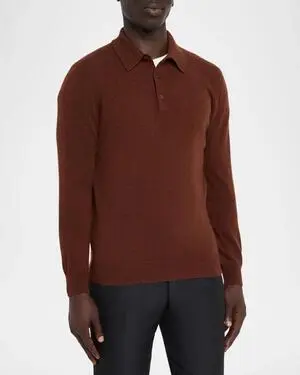 Neiman Marcus Men & Apos;s Cashmere Melange Polo Sweater Cinnamon