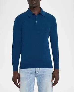 Neiman Marcus Apos;s Cashmere Melange Polo Sweater - Denim
