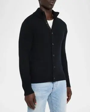 Neiman Marcus Apos;s Cashmere Rib Concealed-zip Cardigan - Black