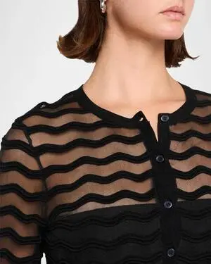 Simkhai Maxime Sheer Wavy Knit Cardigan - Black