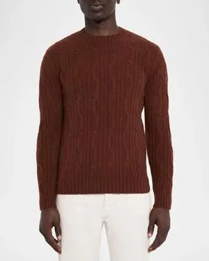 Neiman Marcus Apos;s Cashmere Cable Knit Crewneck Sweater - Cinnamon