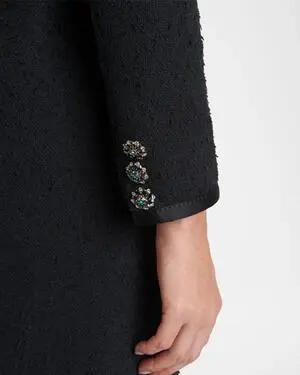 Dolce & Gabbana Crystal Button Boucle Crop Collarless Jacket - Nero