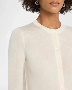 Neiman Marcus Superfine Cashmere Crewneck Cardigan - White