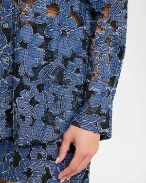 JBQ Beckett Embroidered Floral Lace Shirt Blue