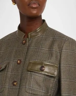 Lafayette 148 New York Leather-trim Glen Check Jacket