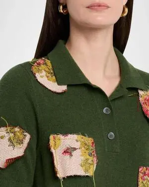 Libertine Lizzy Bennett Patched Cashmere Polo Sweater - Fern