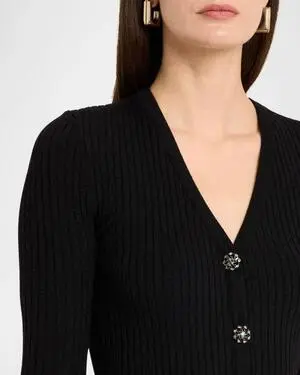 Dolce & Gabbana Crystal-button Slim Wool Rib V-neck Cardigan