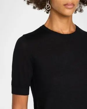 Neiman Marcus Superfine Cashmere Short-sleeve Sweater Black