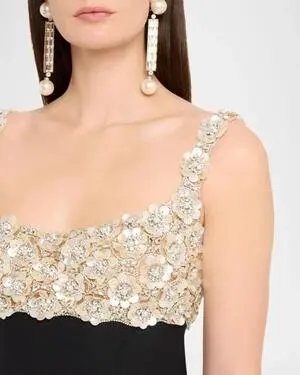 Oscar De La Renta Pearly Embroidered Bustier Column Gown