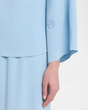 Oscar De La Renta Floral Embroidered Stretch Silk Bell-sleeve Blouse - Sky