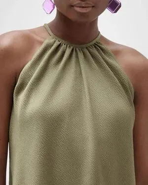 Amsale Halterneck Draped Midi Dress - Moss