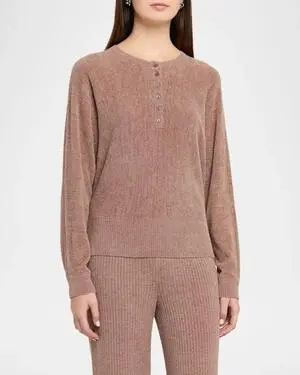 Barefoot Dreams Cozychic Ultra Lite Scalloped Henley Pullover - Sable