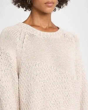 Eileen Fisher Mixed-stitch Crewneck Cotton Cord Sweater