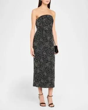 MILLY Kait Floral Beaded Column Midi Dress