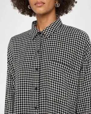 Eileen Fisher Crinkled Wool-cotton Grid Shirt