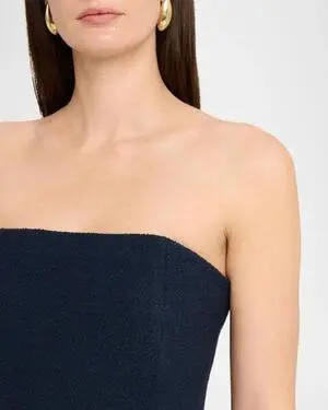 Oscar De La Renta Strapless Tweed Maxi Dress - Navy