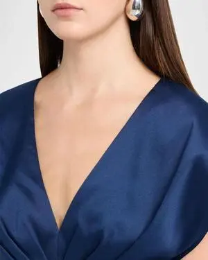 Aidan Mattox Pleated Stretch Mikado Mermaid Gown - Navy