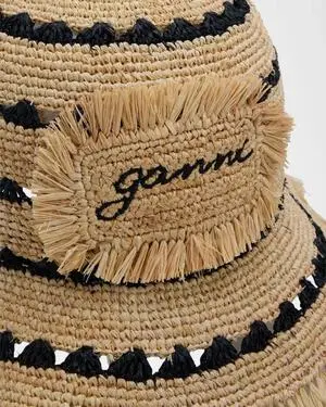 GANNI Stripe Raffia Bucket Hat
