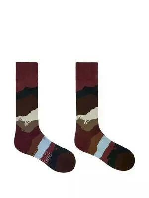 Paul Smith Burgundy Cotton-blend 'landscape' Socks - Brown