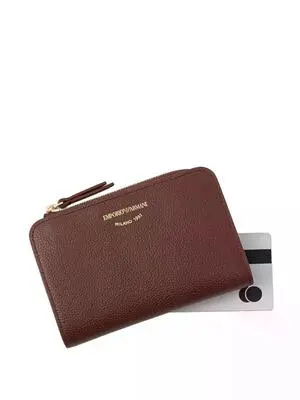Emporio Armani Textured Leather Billfold Wallet With Zip-around Closure - Red