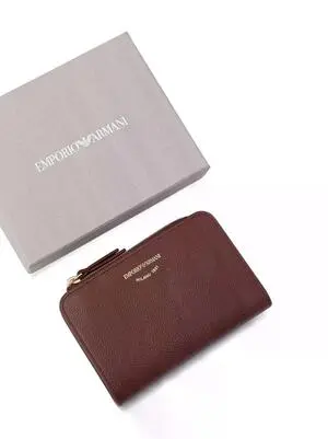 Emporio Armani Textured Leather Billfold Wallet With Zip-around Closure - Red