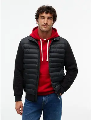 Tommy Hilfiger Mixed Media Zip Sweatshirt Puffer - Black