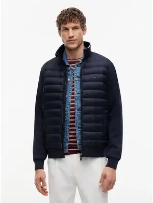 Tommy Hilfiger Mixed Media Zip Sweatshirt Puffer - Navy