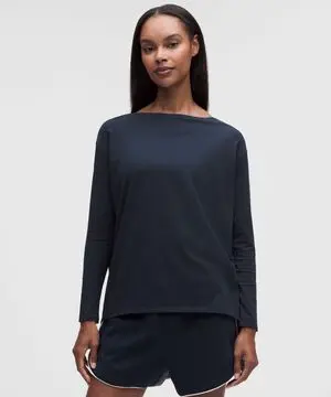 Lululemon Back In Action Organic Cotton-blend Long-sleeve Shirt - True Navy