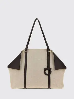 FERRAGAMO Scarf Gancini Logo Canvas And Leather Tote Bag