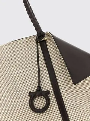 FERRAGAMO Scarf Gancini Logo Canvas And Leather Tote Bag