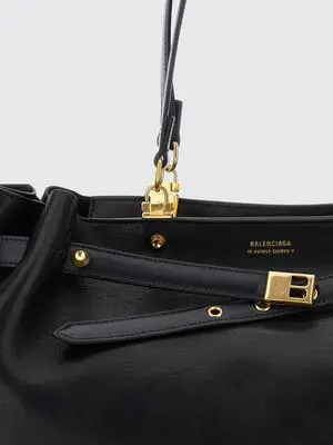 Balenciaga Medium Fan Tote Bag In Leather With Double Handle - Black