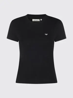 Carhartt Work In Progress Slim Fit Crewneck Cotton T-shirt With Contrast Logo - Black