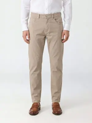 Eleventy Slim Fit Linen And Cotton Blend Trousers With Drawstring Waist