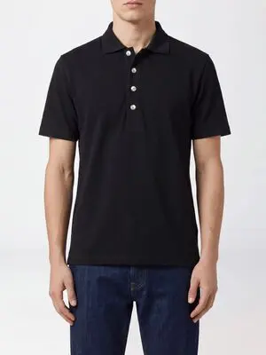 Eleventy Short-sleeved Cotton Polo Shirt With Ribbed Collar And Placket - Black